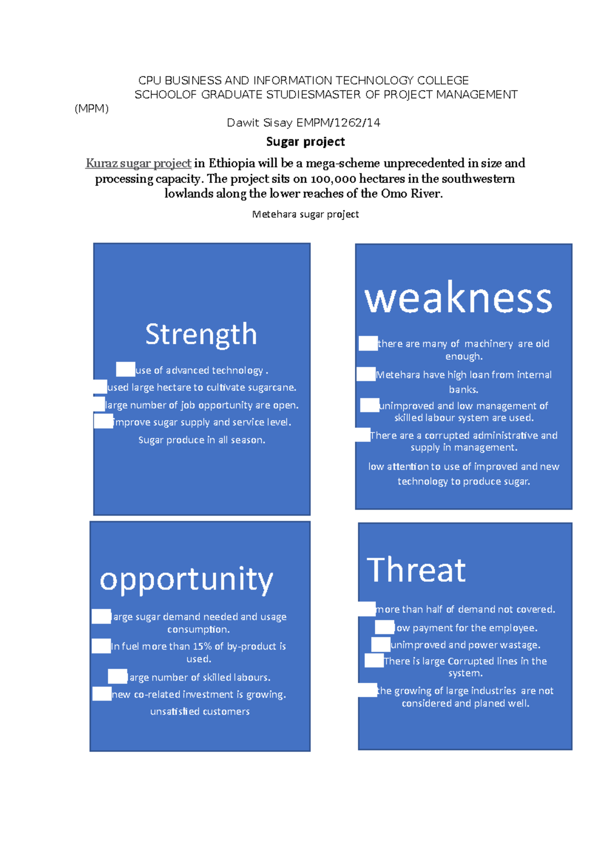 Dawit Sisay SWOT Anaysis assignment 2 - CPU BUSINESS AND INFORMATION ...