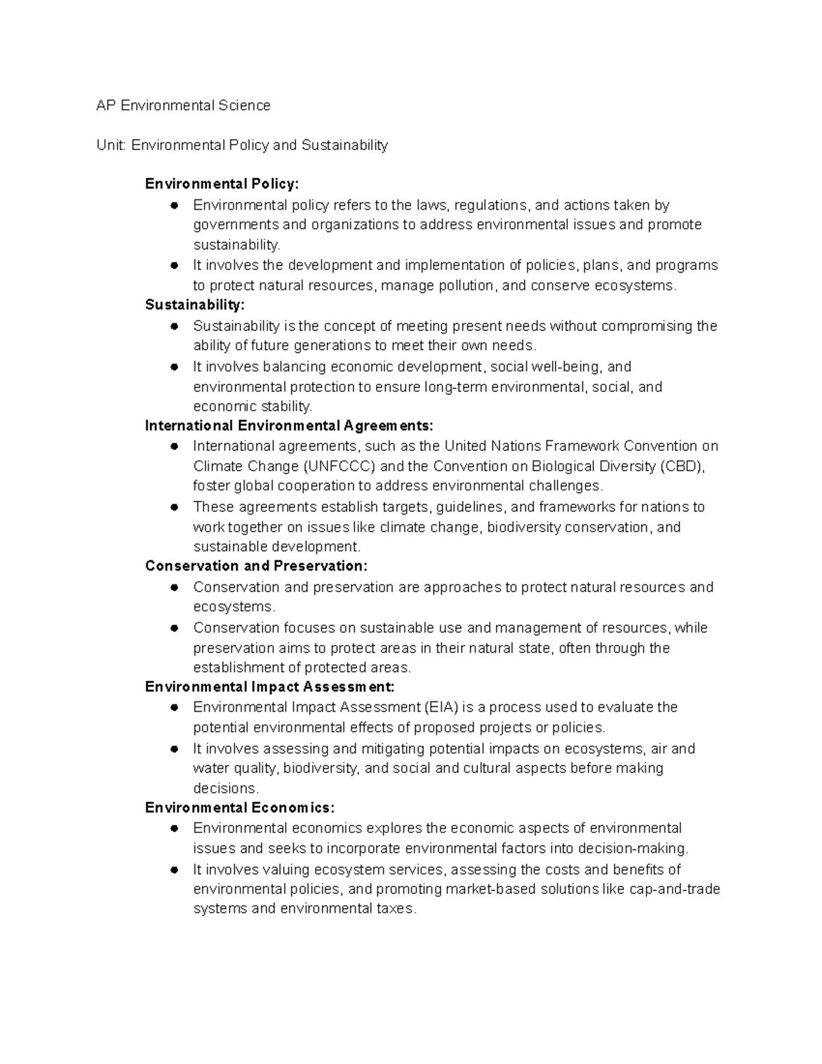 AP Environmental Science -Environmental Policy and Sustainability - AP ...