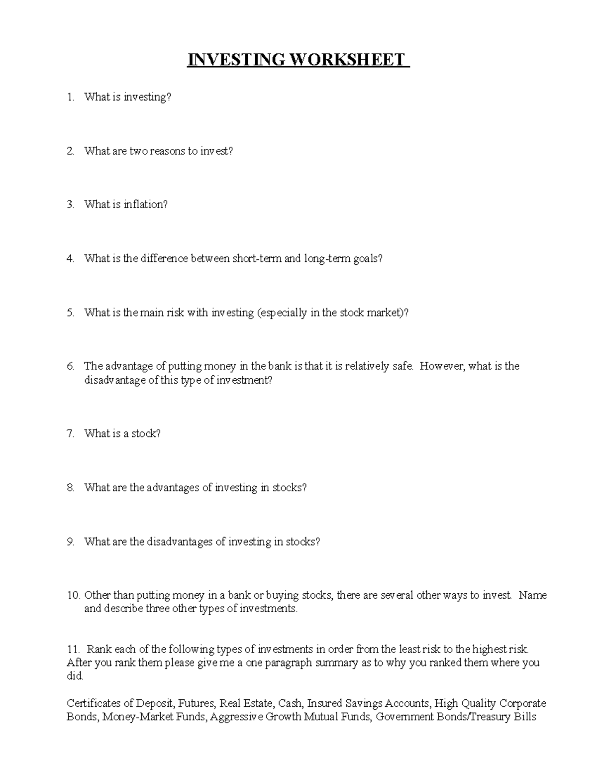 Investing-Worksheet - Ggggggggggg - INVESTING WORKSHEET What is ...