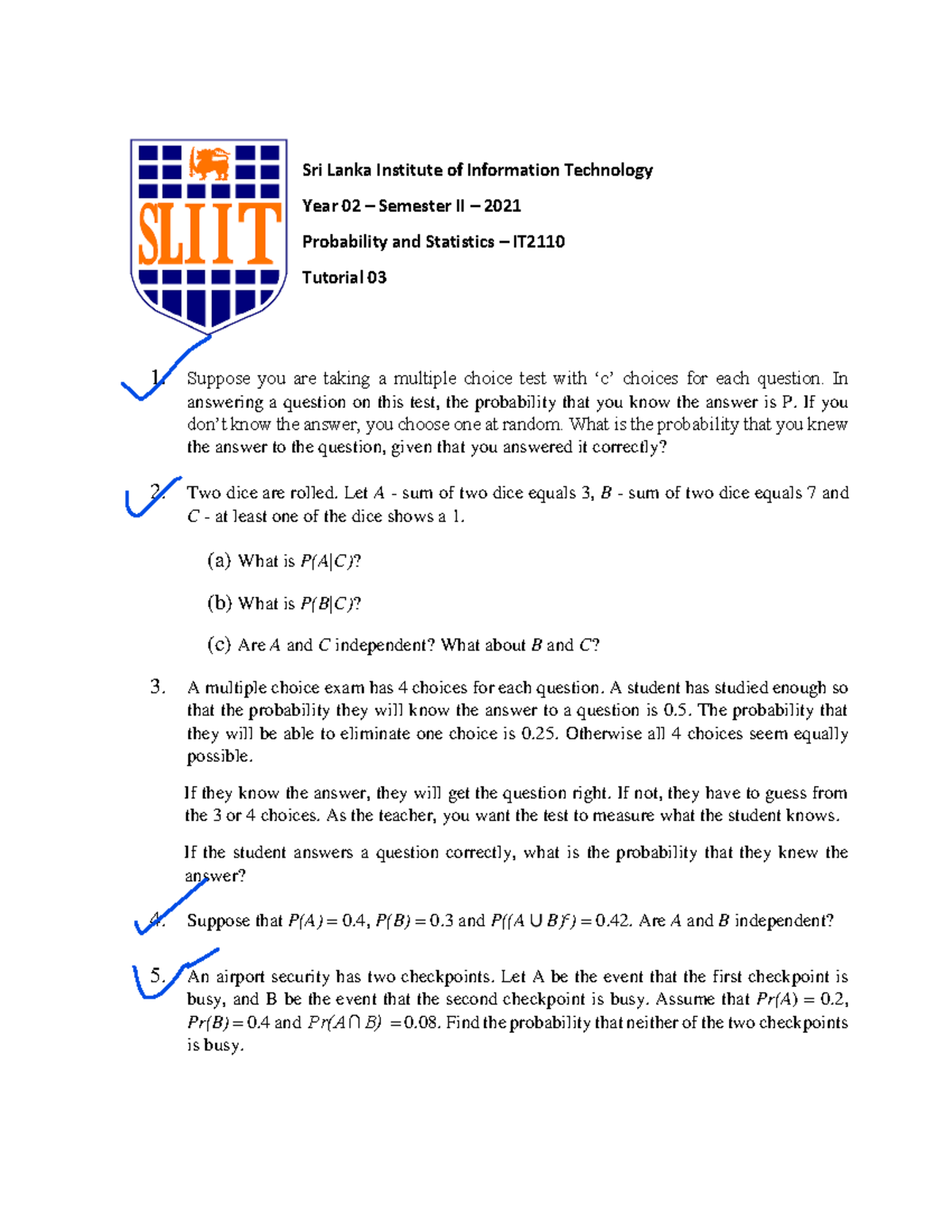 T03 PS - Tutorials provided by lecturer - Sri Lanka Institute of ...