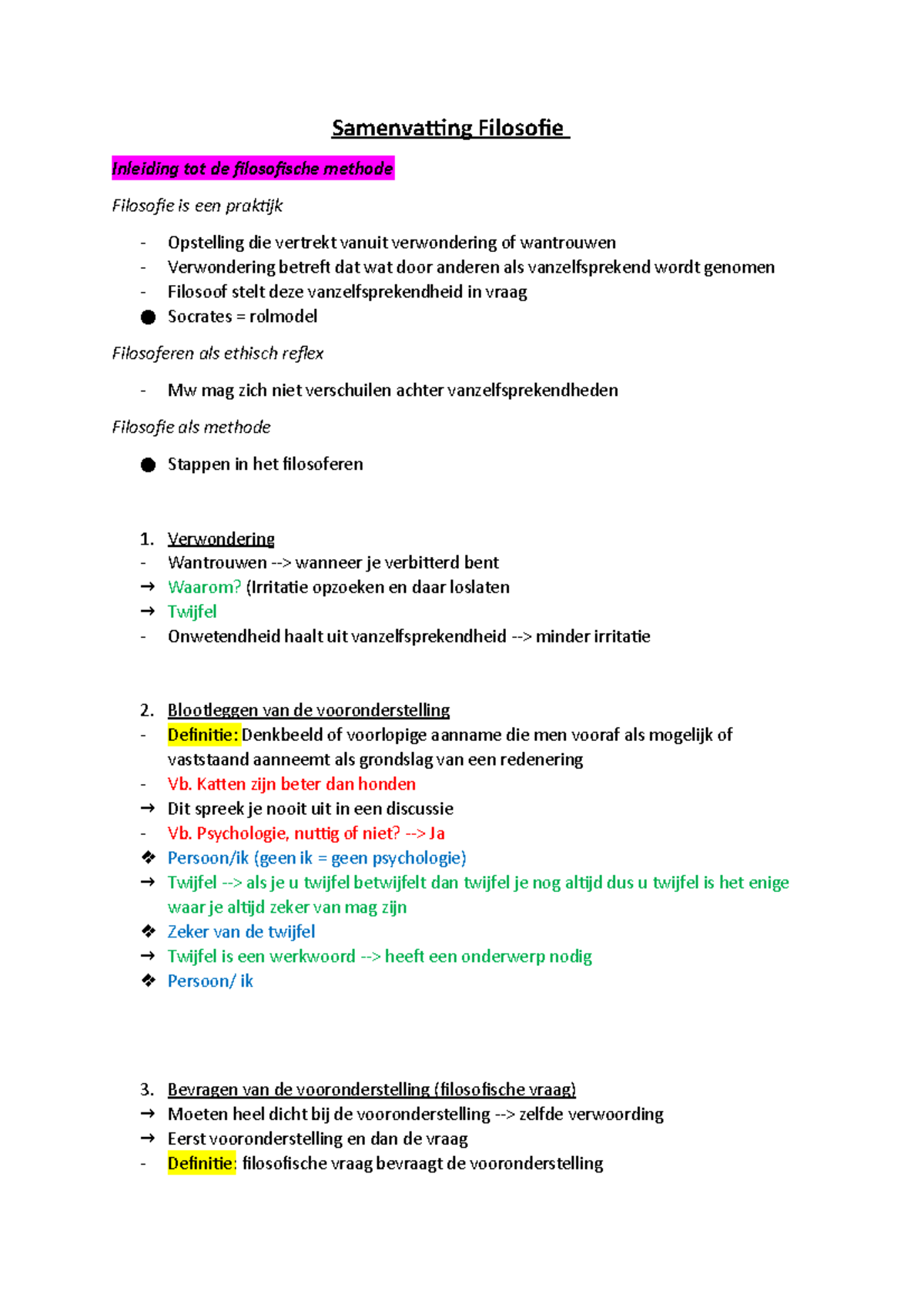 Samenvatting - Dit is van een graduaat maatschappelijk werk - Samenvatting Filosofie Inleiding ...