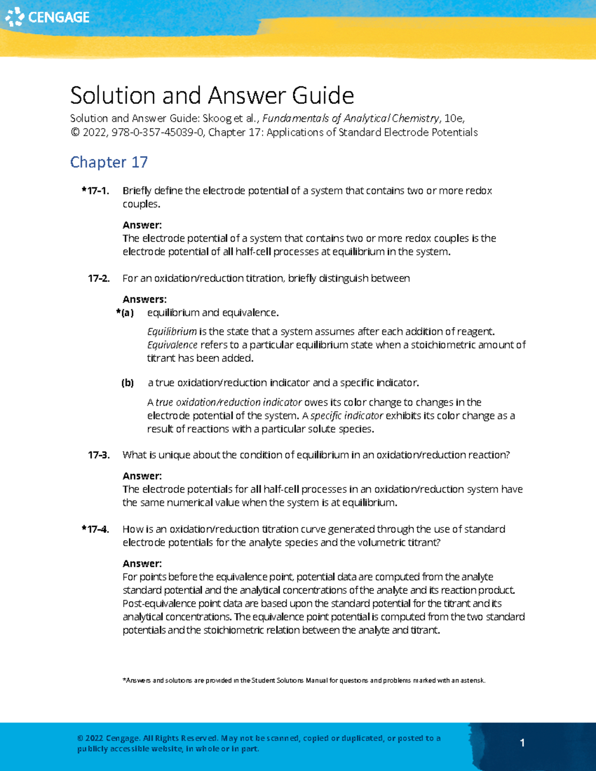 Skoog FAC 10e SAG Ch17 Final - ####### 1 © 2022 Cengage. All Rights ...