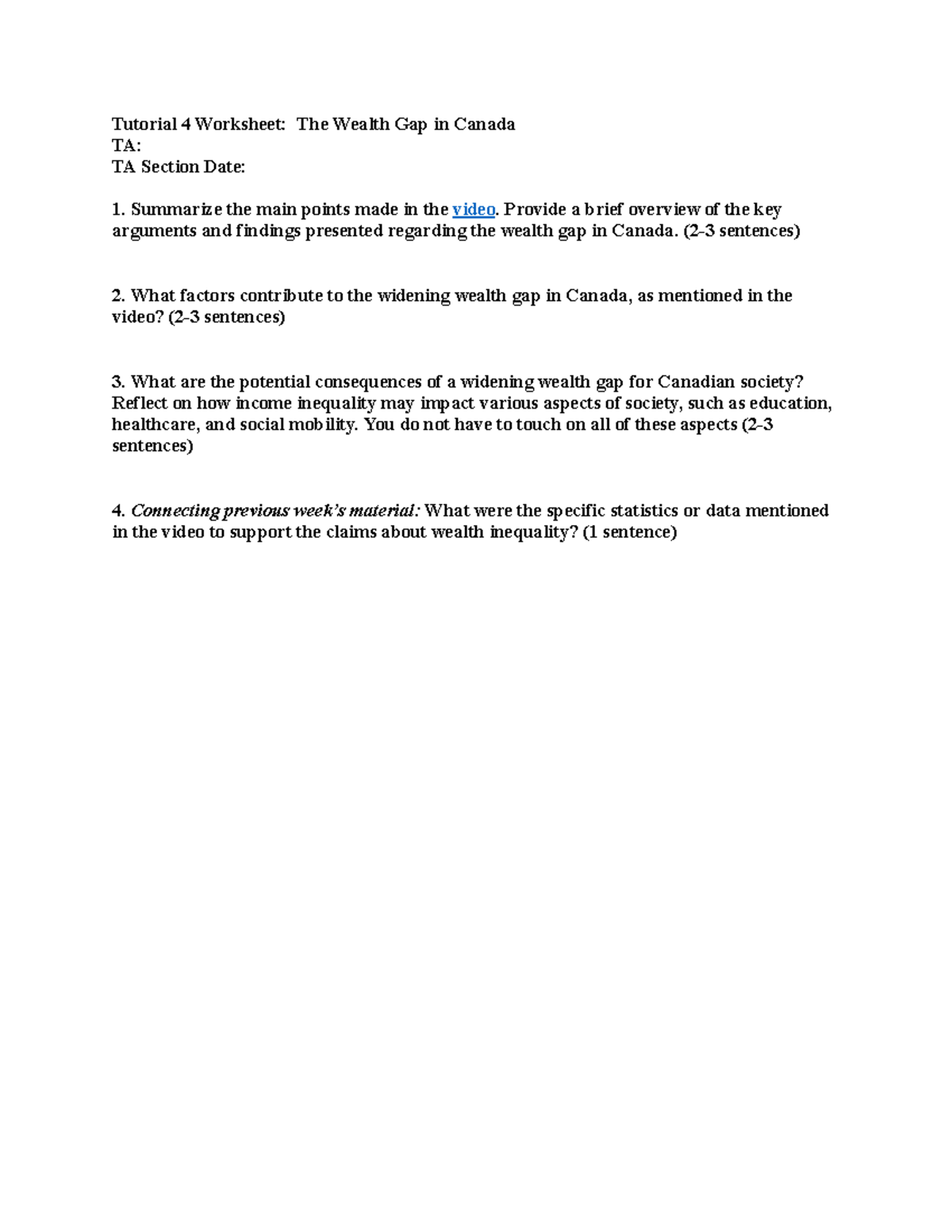 SOC100 Tutorial 4 Worksheet - Tutorial 4 Worksheet: The Wealth Gap in ...