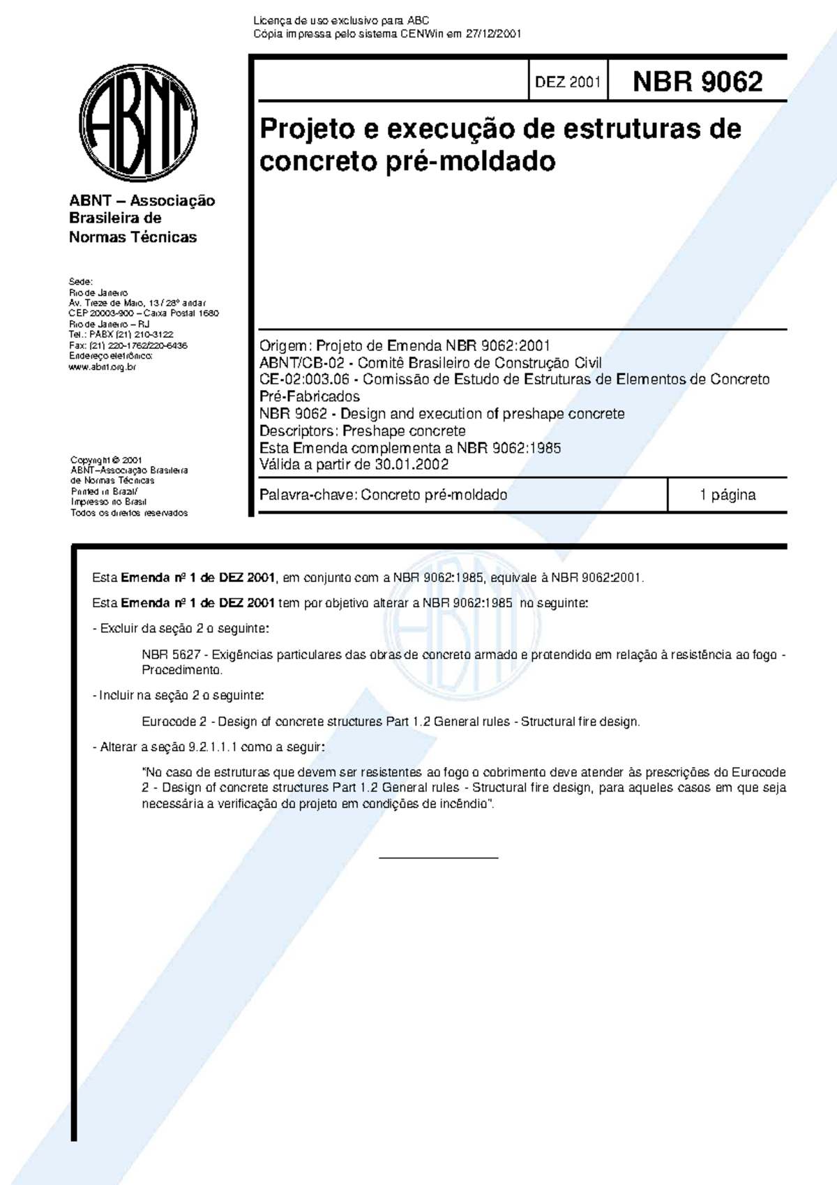 NBR 9062 NB 949 - Projeto e execucao de estruturas de concreto pre ...