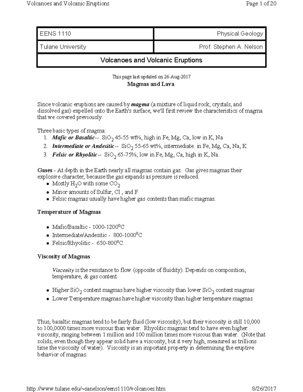 Volcanoes - This page last updated on 26-Aug- EENS 1110 Physical ...