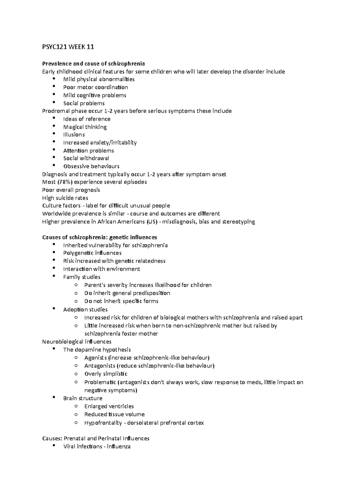 PSYC121 Lecture Notes Week 11/12 - PSYC121 WEEK 11 Prevalence and cause ...