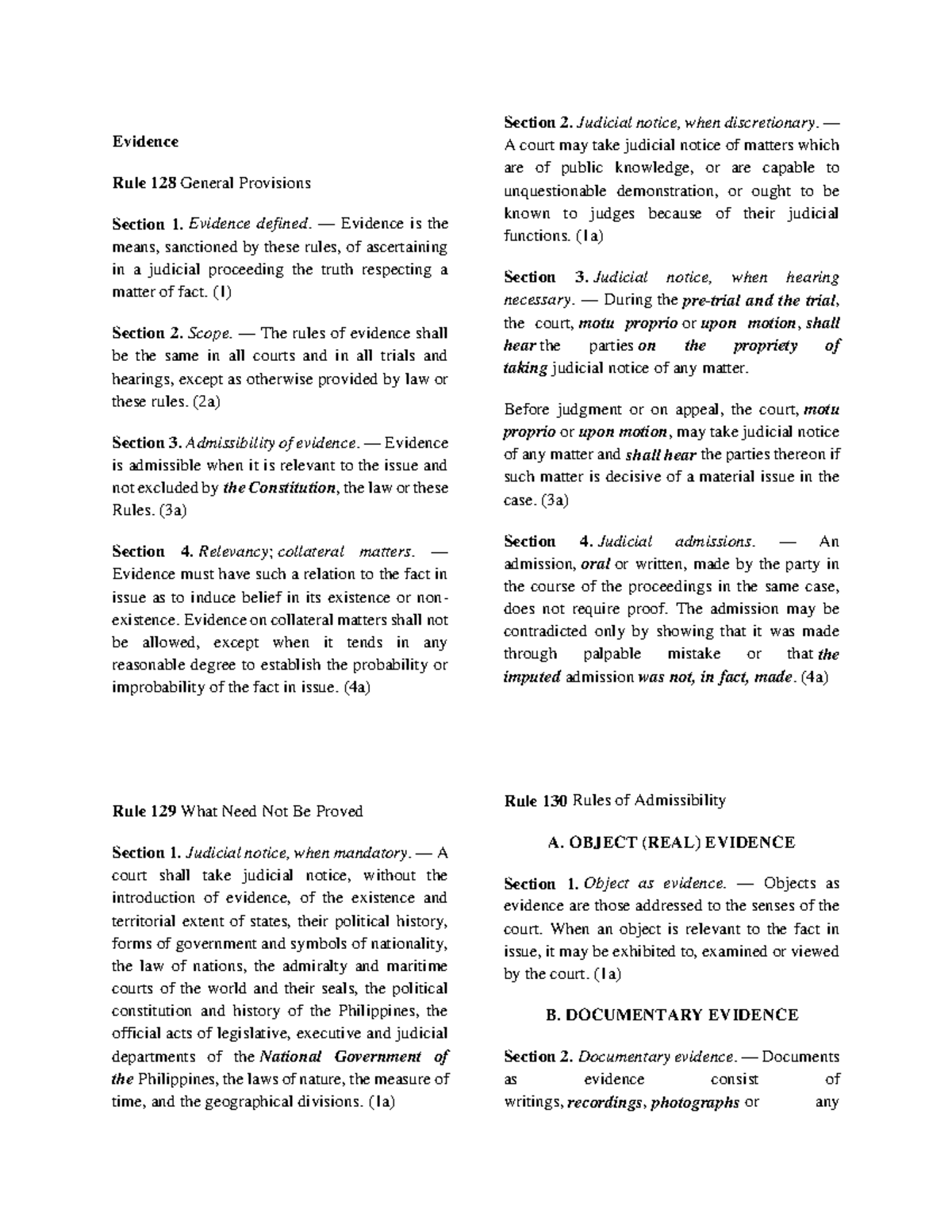 Revised Rules on Evidence - Evidence Rule 128 General Provisions ...
