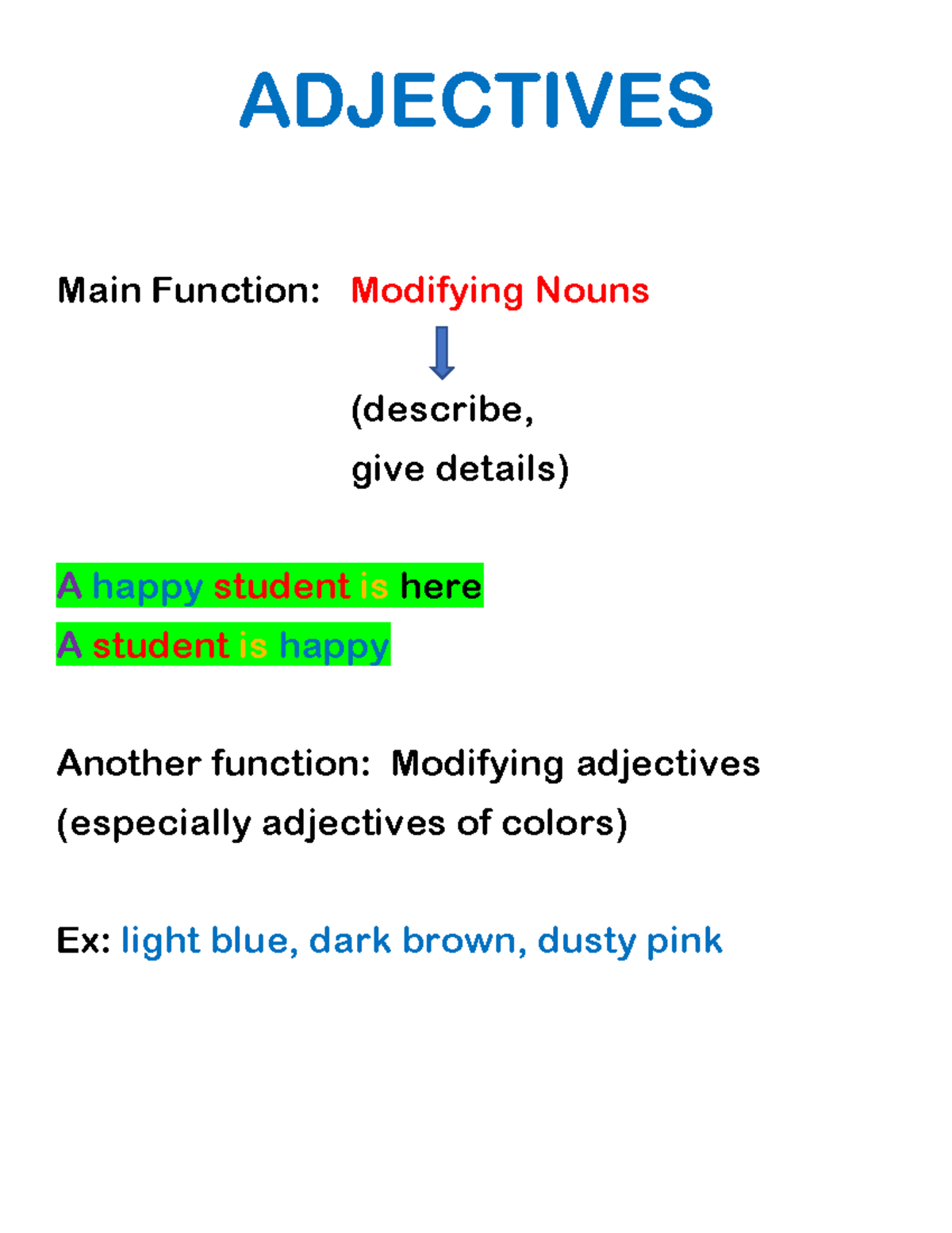 Adjectives Materials - materi sentence building semester 1 - ADJECTIVES ...