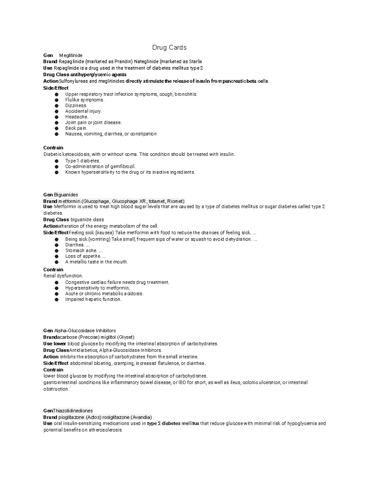 Endocrine Drug Cards - Study Material - Drug Cards Gen Meglitinide ...