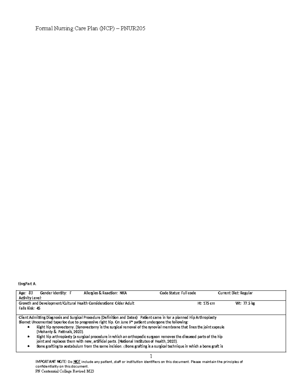 Formal Nursing Care Plan number 2 version 2PNUR205 M23 (Auto Recovered ...