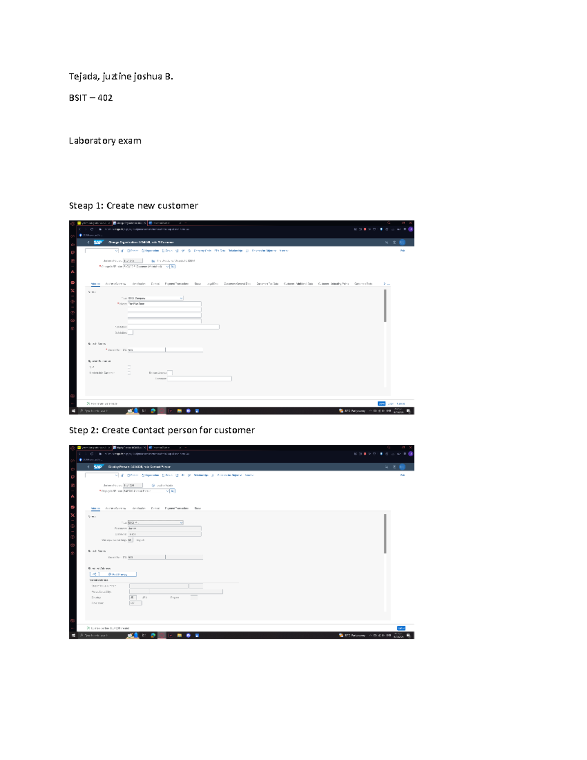 SIA Labexam Tejada - Lab exam - Information Technology - Tejada, juztine joshua B. BSIT – 402 ...