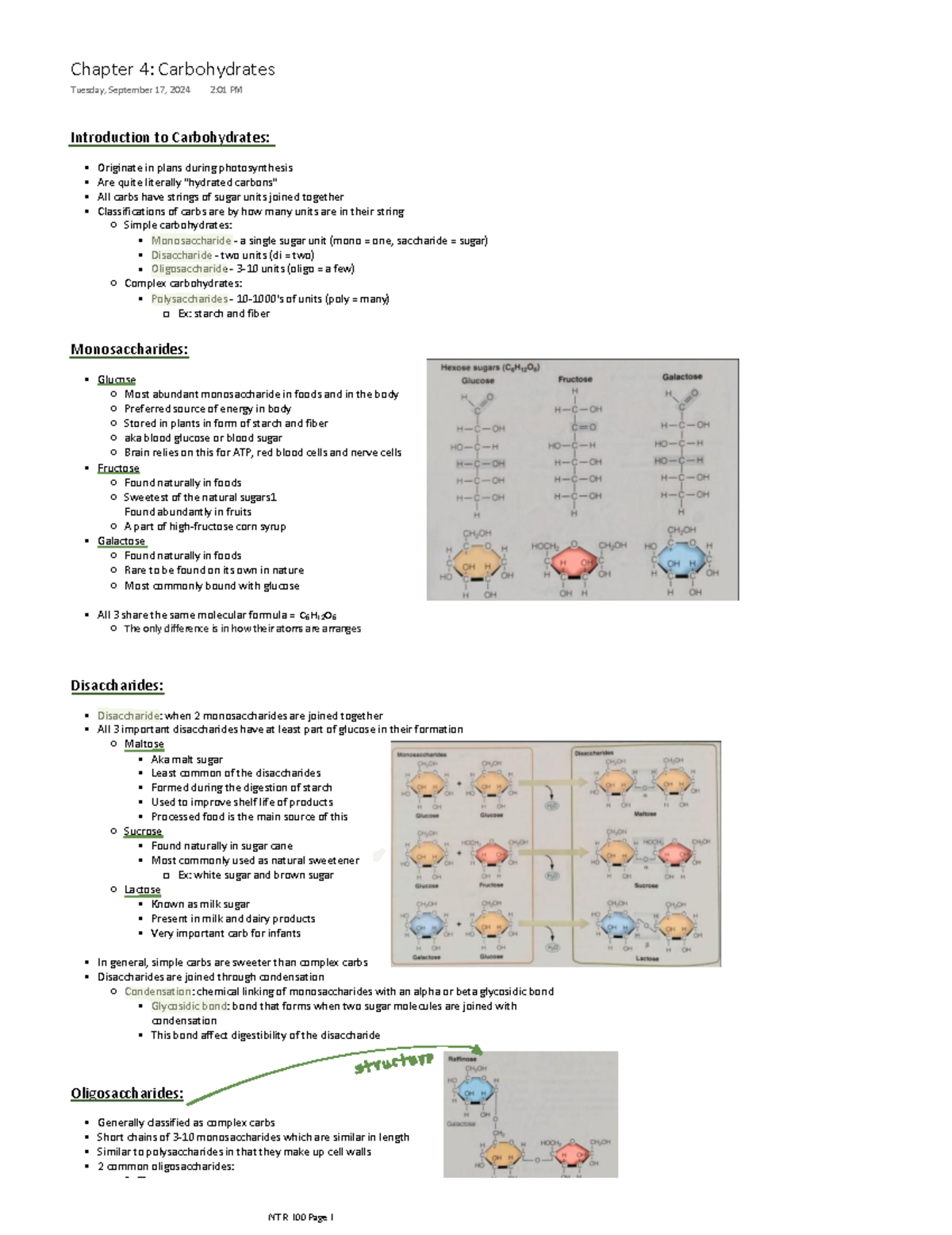 NTR 100 Introduction to Nutrition Chapter 4 Notes - Carbohydrates ...