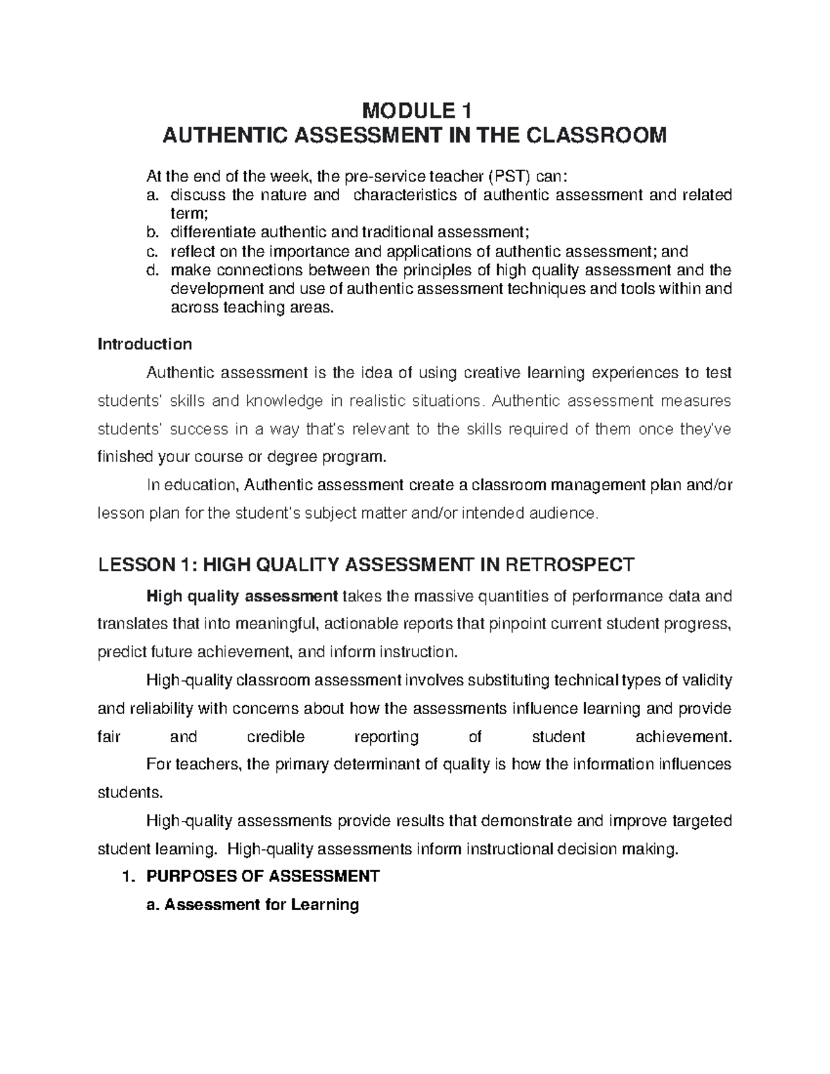 2 Module-1 assessment 2 Lesson 1-1 - MODULE 1 AUTHENTIC ASSESSMENT IN ...