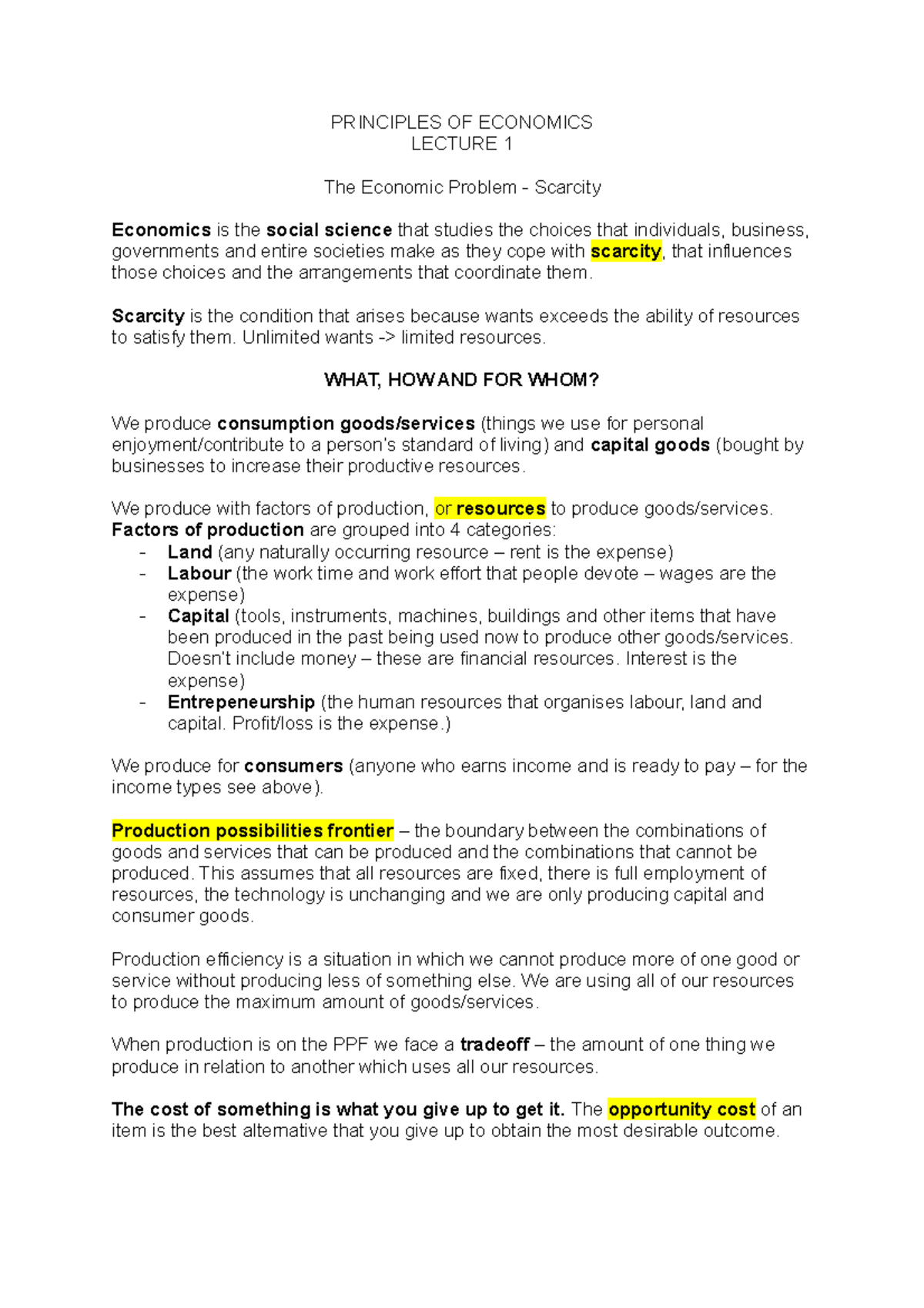 Principles OF Economics L1 - PRINCIPLES OF ECONOMICS LECTURE 1 The ...