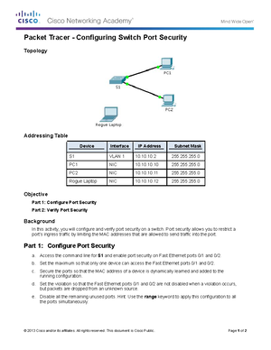5.2.1.4 Packet Tracer DOC - Packet Tracer - Configuring SSH Topology Addressing Table Device ...