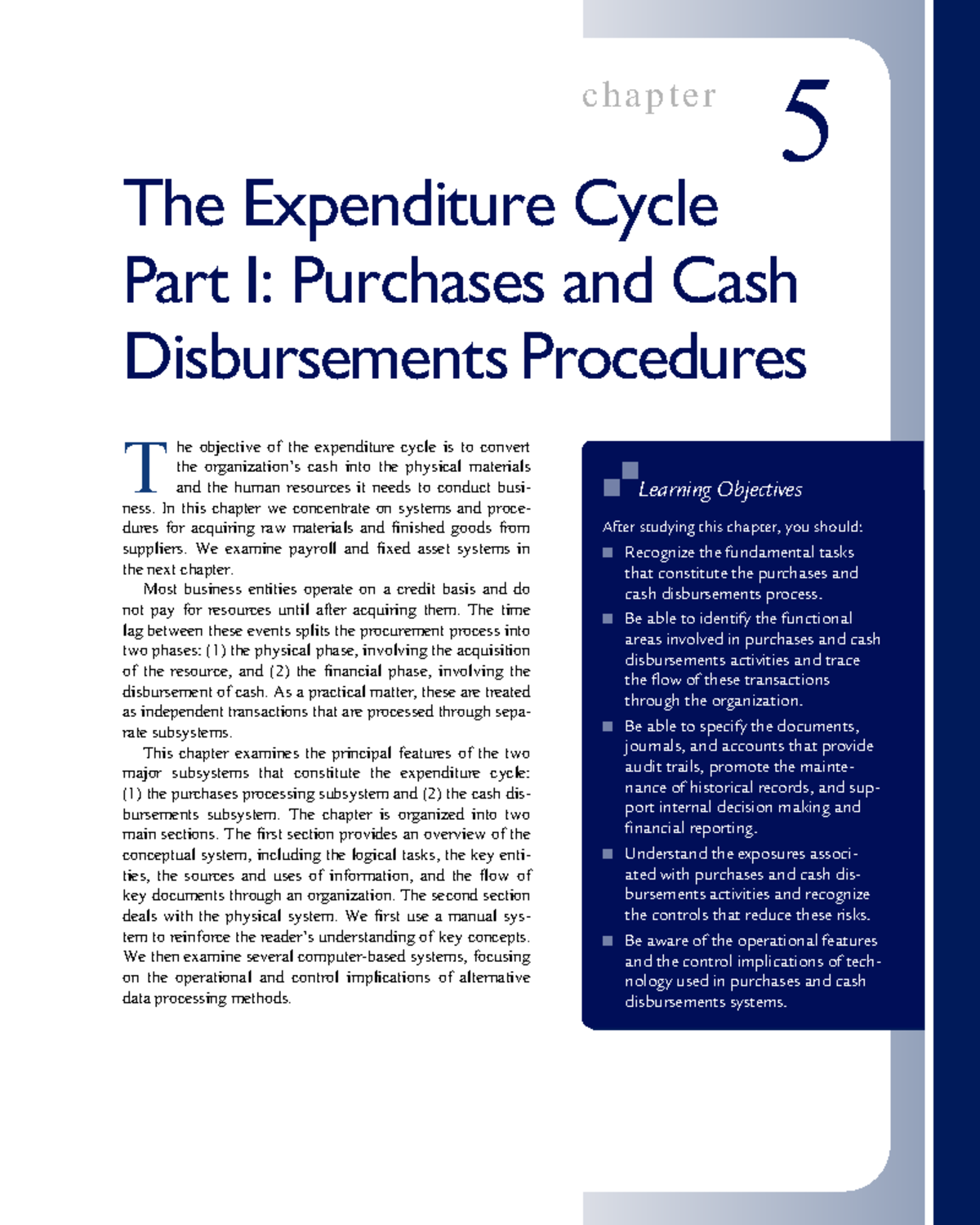 The Expenditure Cycle I - c h a p t e r 5 The Expenditure Cycle Part I ...
