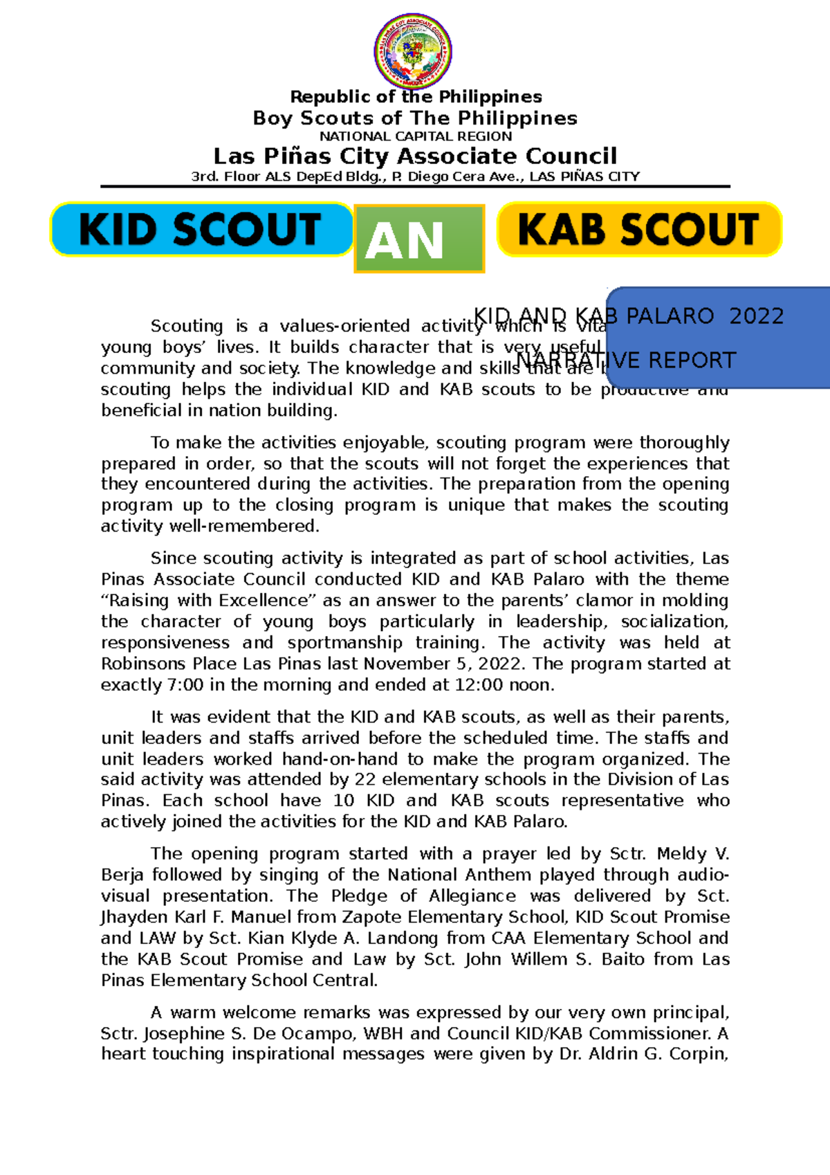 KAB Scout Narrative Template - Republic of the Philippines Boy Scouts ...