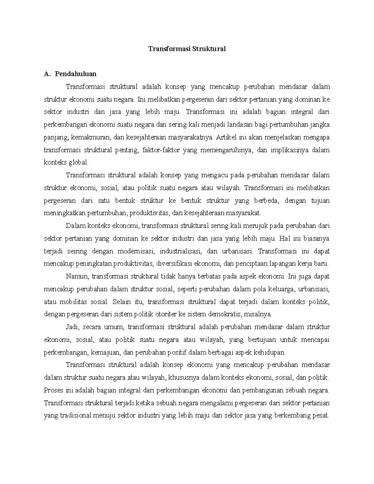 Transfirmasinew - Ekonomi - Transformasi Struktural A. Pendahuluan ...