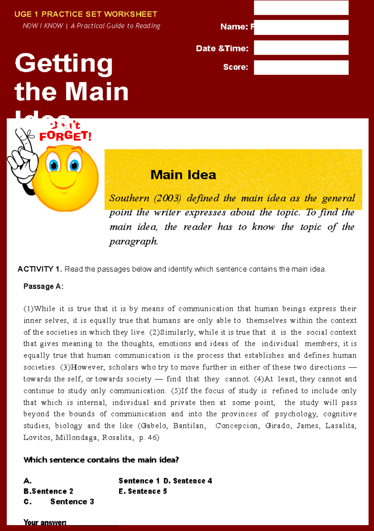 04. Main Idea Answers(Rev. 03)-converted - UGE 1 PRACTICE SET WORKSHEET ...