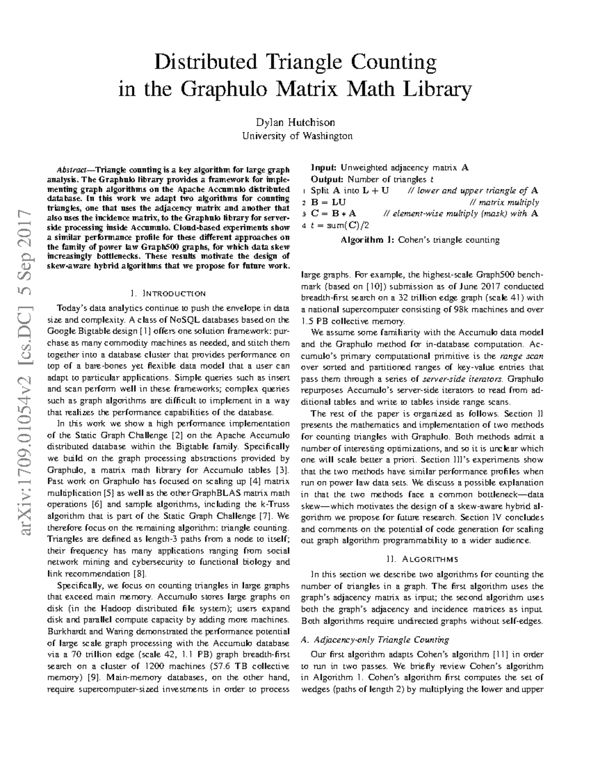 1709 - Cours - Distributed Triangle Counting in the Graphulo Matrix Math Library Dylan Hutchison ...