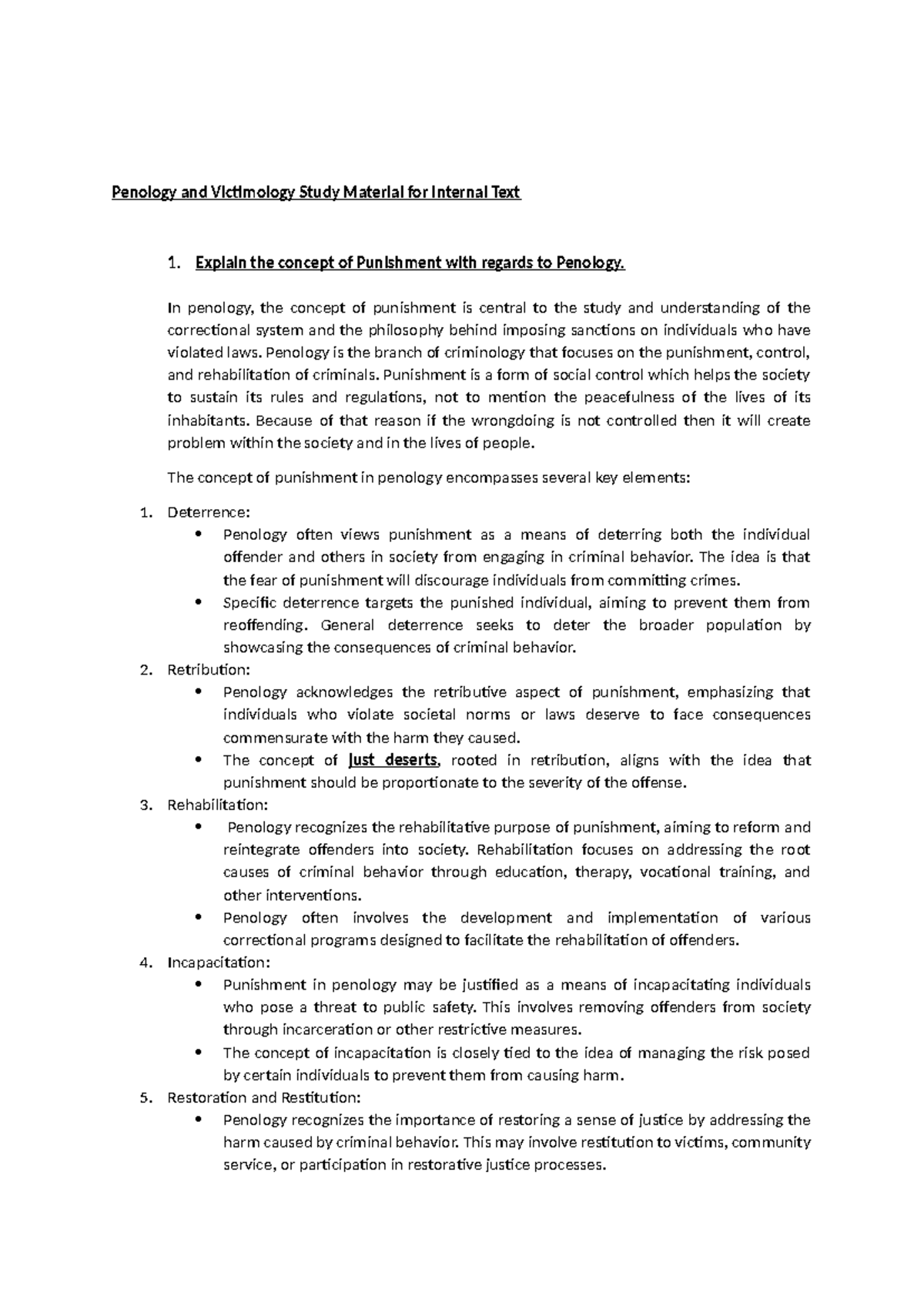 Penology and Victimology Study Material for Internal Text Unit 1 ...