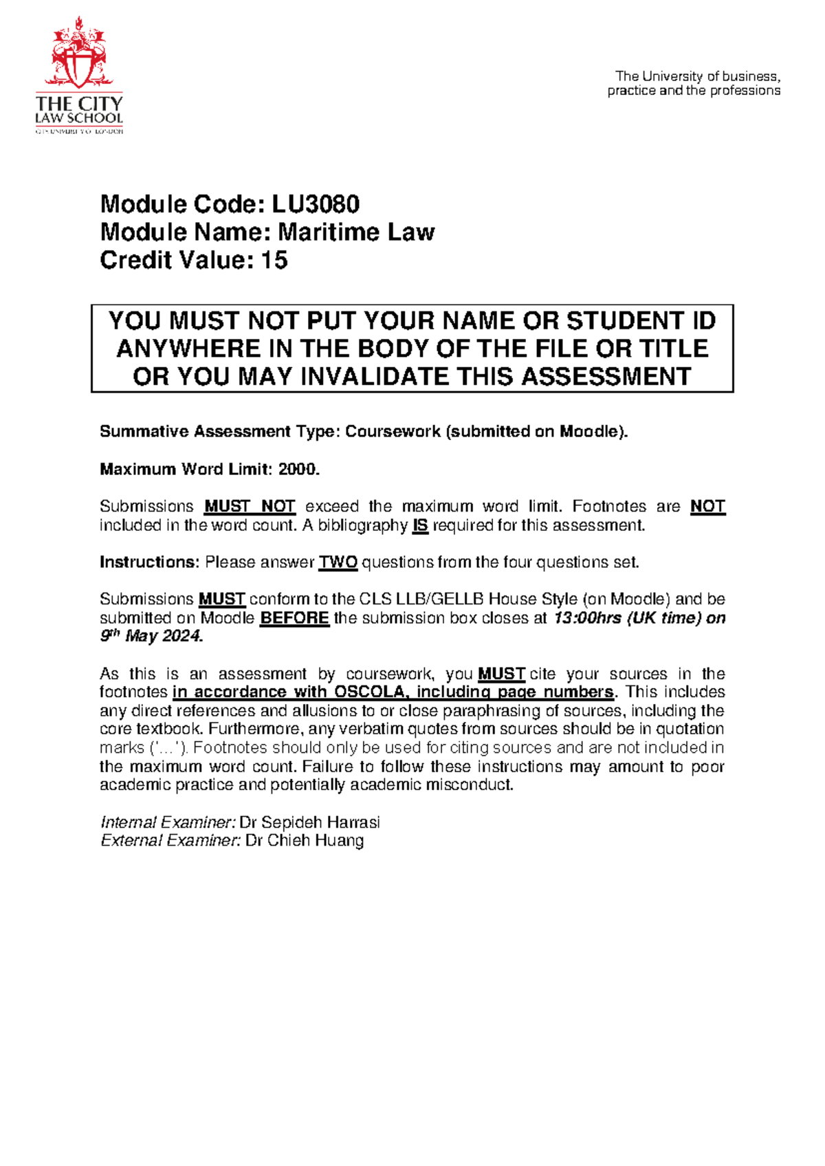 LU3080 Maritime Law Final - Module Code: LU Module Name: Maritime Law ...