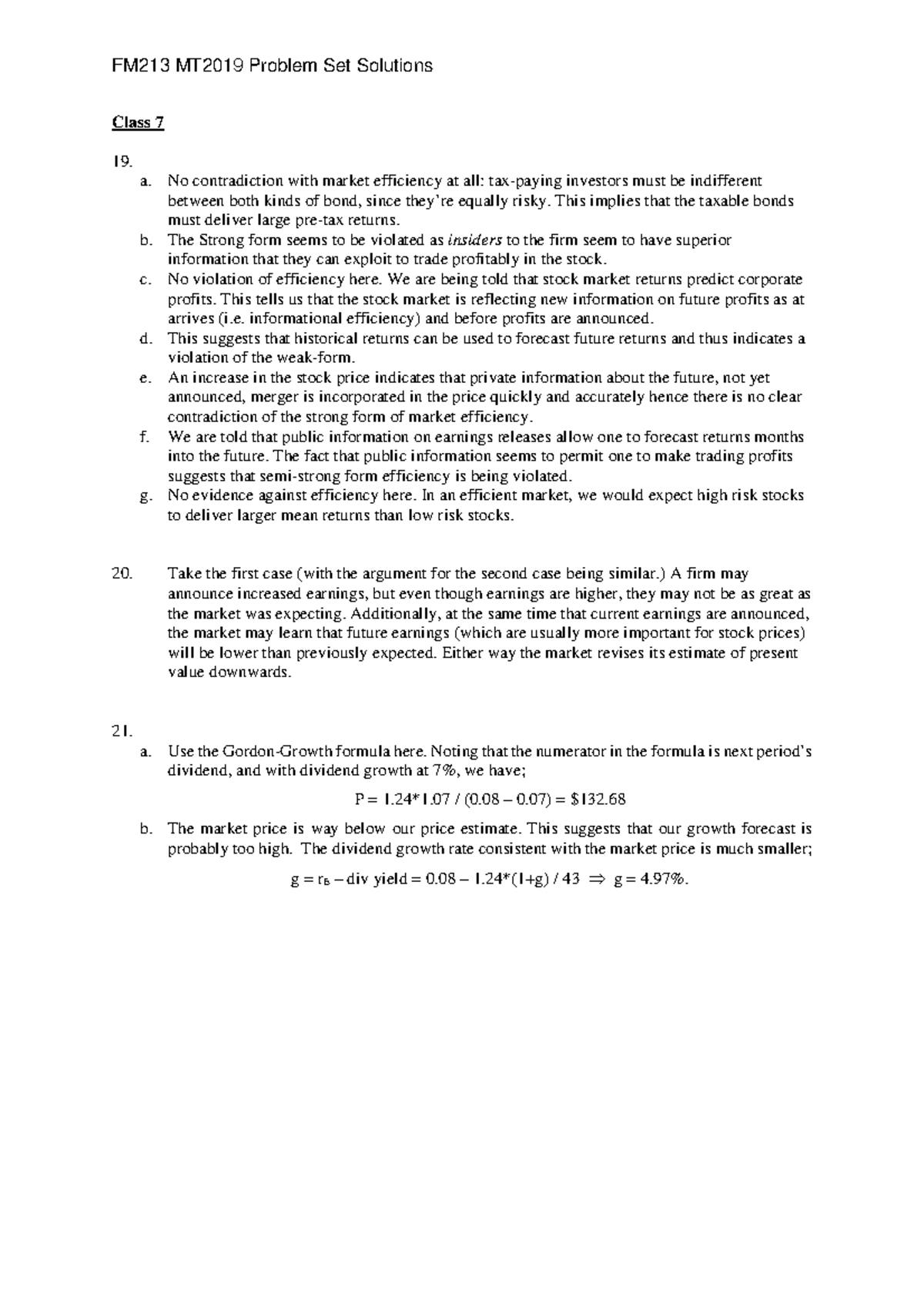 Problem set 7 - solution - FM213 MT201 9 Problem Set Solutions Class 7 ...