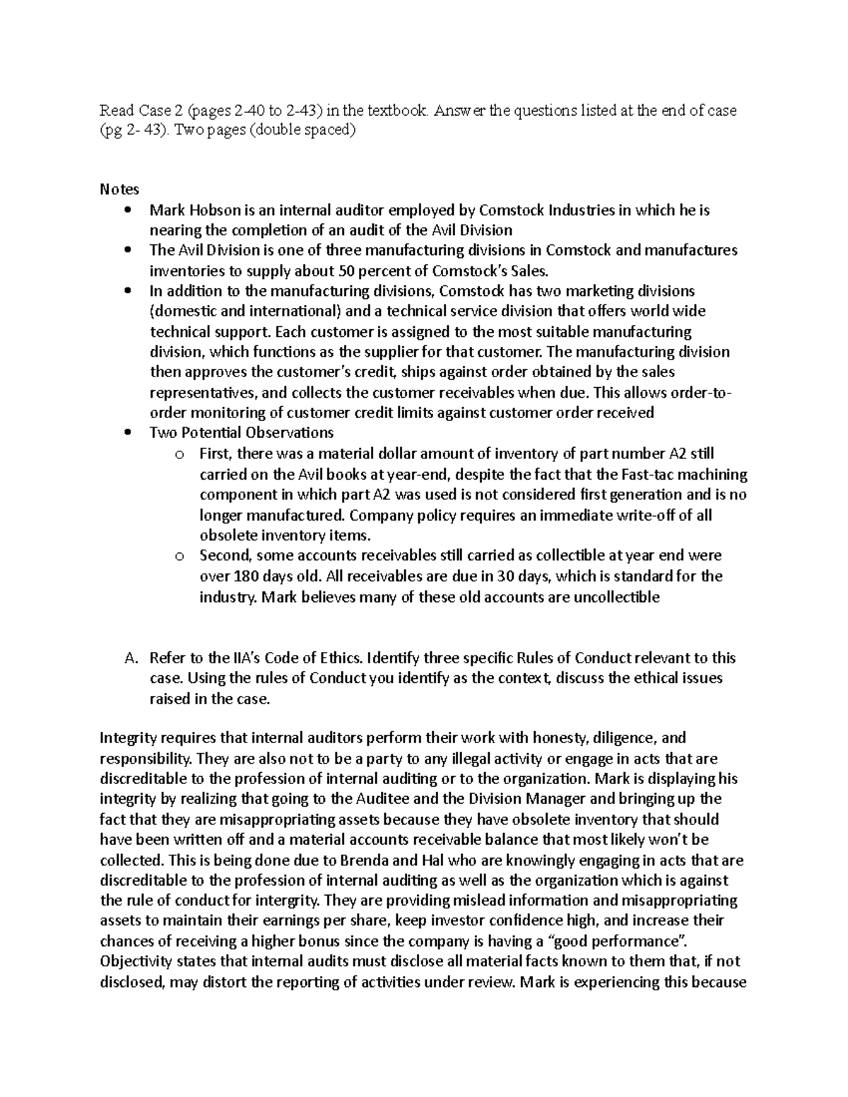 Case 2 Notes - n/a - Read Case 2 (pages 2-40 to 2-43) in the textbook ...