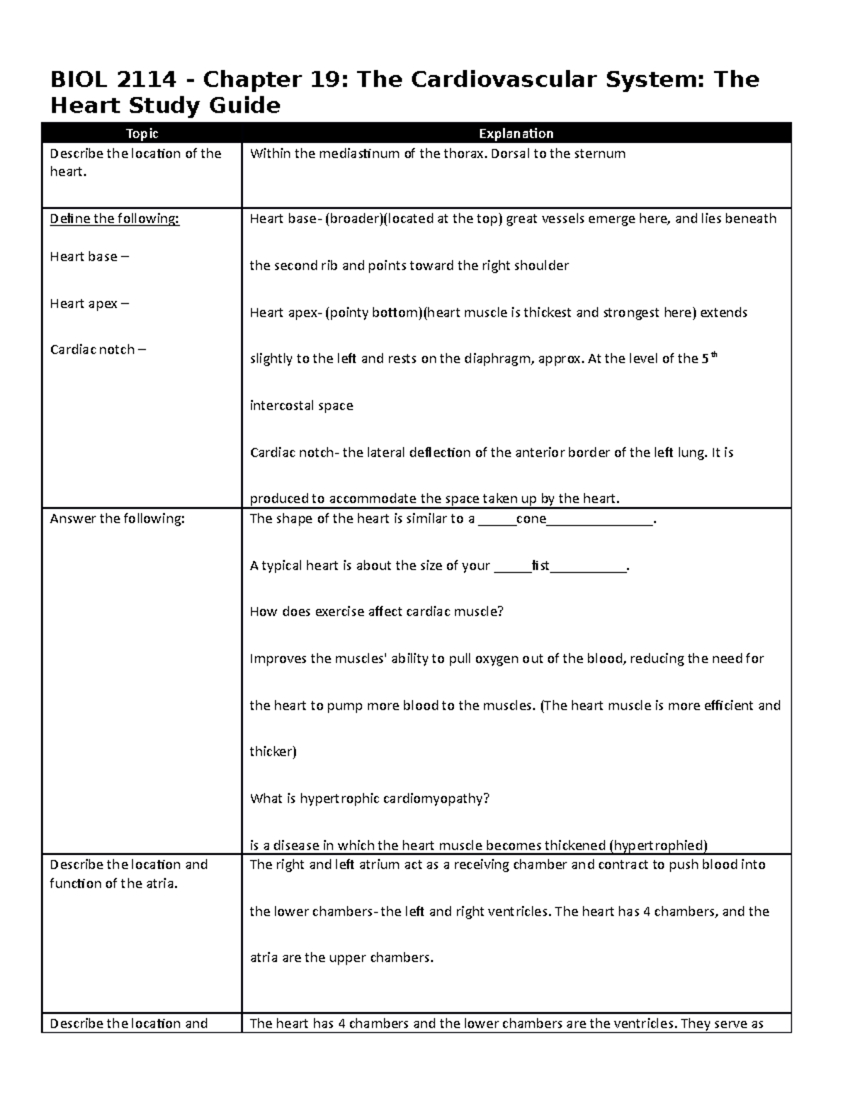 Chapter 19 Study Guide - BIOL 2114 - Chapter 19: The Cardiovascular ...