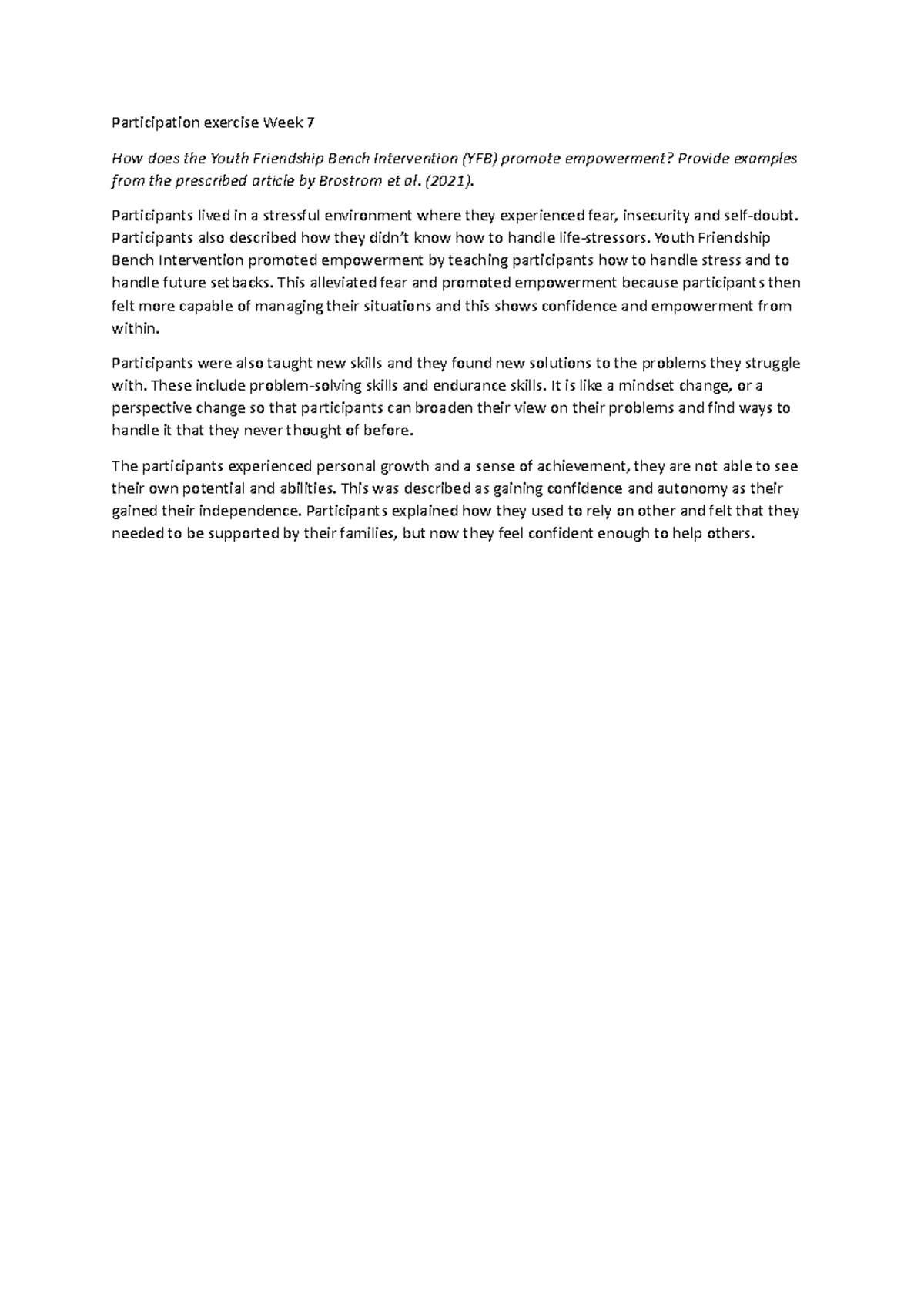 Participation exercise Week 7 - (2021). Participants lived in a ...