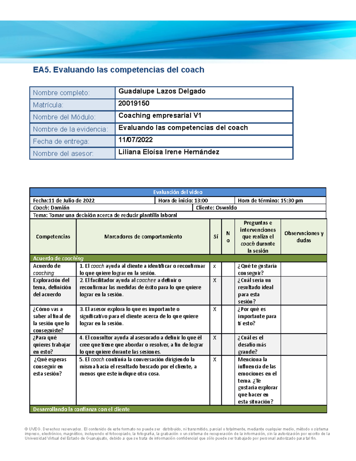 Guadalupe Lazos Intervencion integral de coaching - EA5. Evaluando las ...