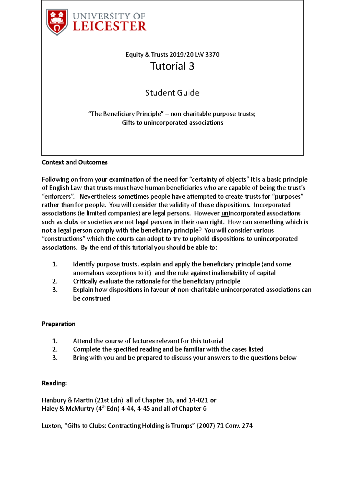 Equity Tutorial 3 - Context and Outcomes Following on from your ...