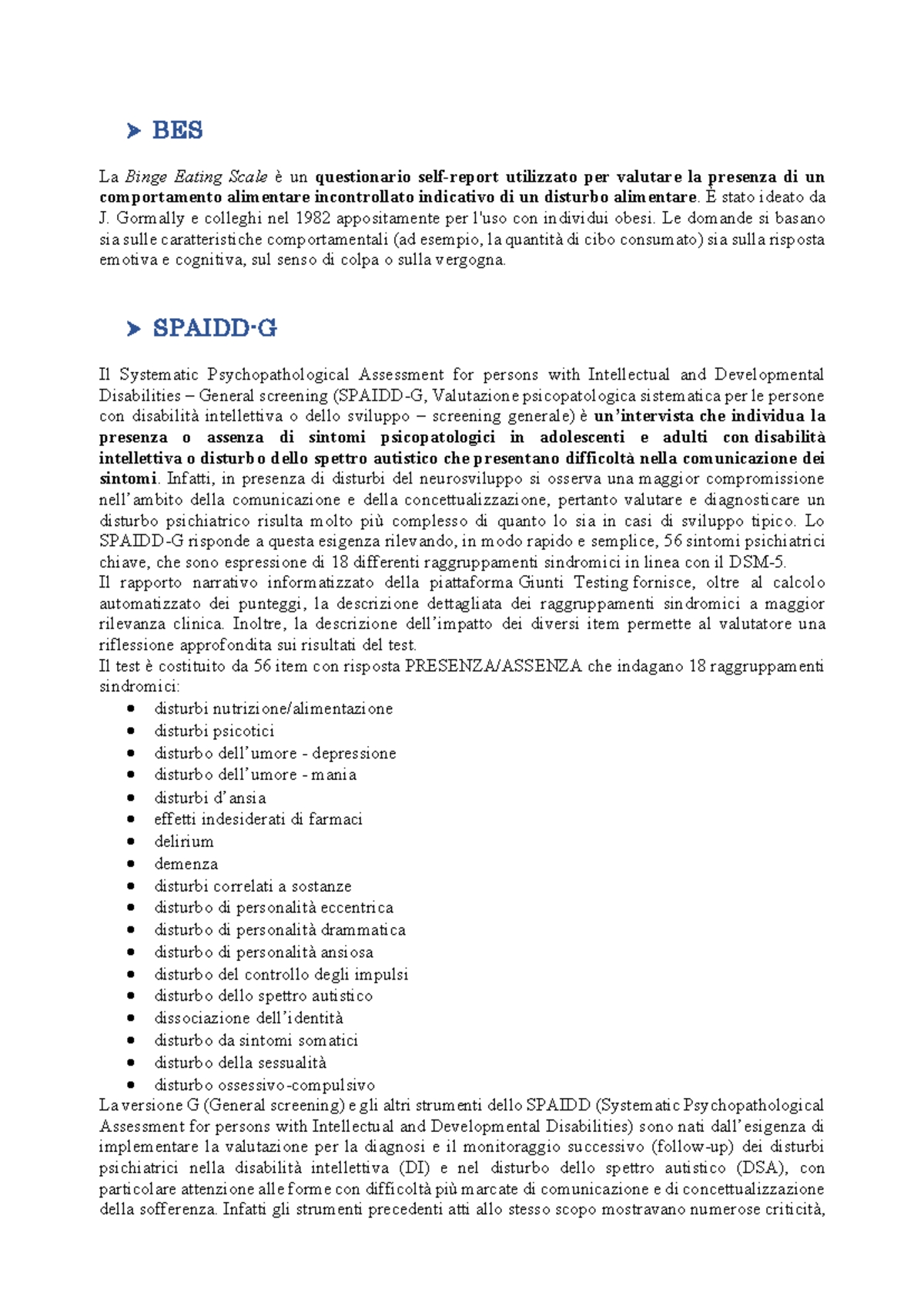 TEST Psicodiagnostici - Ø BES La Binge Eating Scale è un questionario ...
