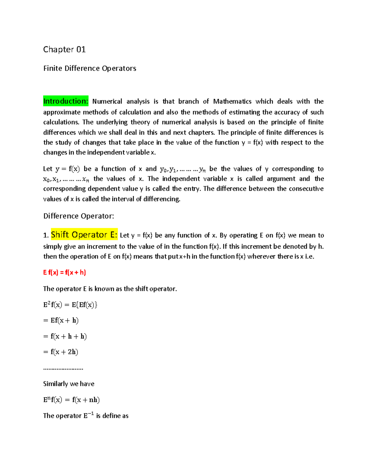 Numerical Methods Chapter 01 converted - Chapter 01 Finite Difference Operators Introduction ...