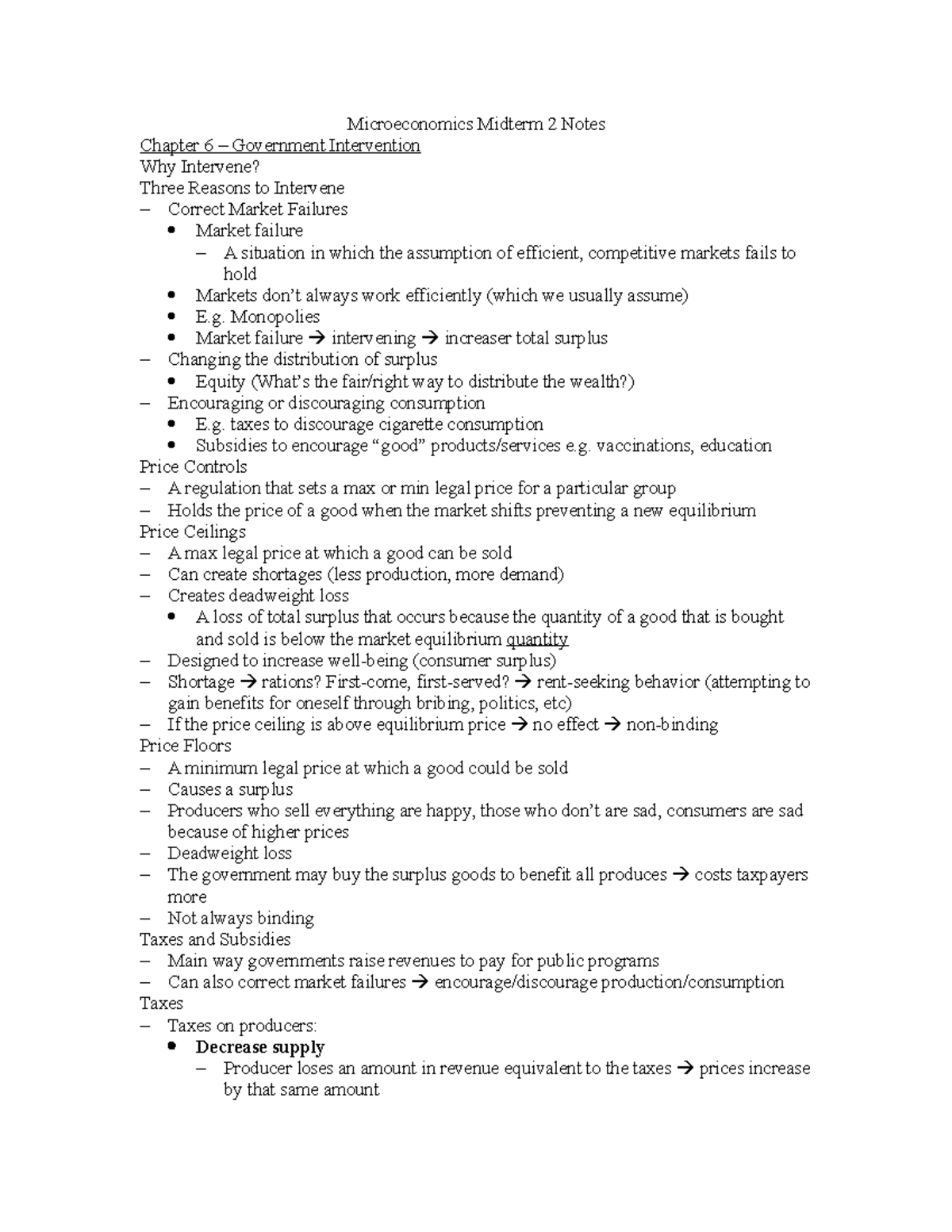 Microeconomics Midterm 2 Notes - Microeconomics Midterm 2 Notes Chapter ...