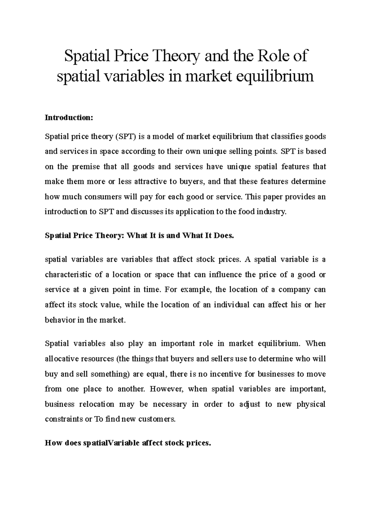 Spatial Price Theory and the Role of spatial variables in market ...