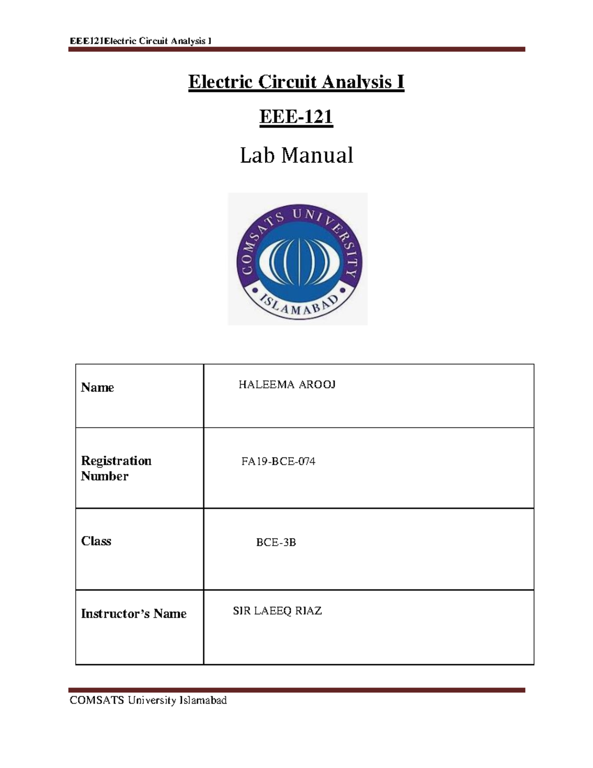 ECA 1 LAB Manual Electric circuit analysis - EEE121Electric Circuit ...