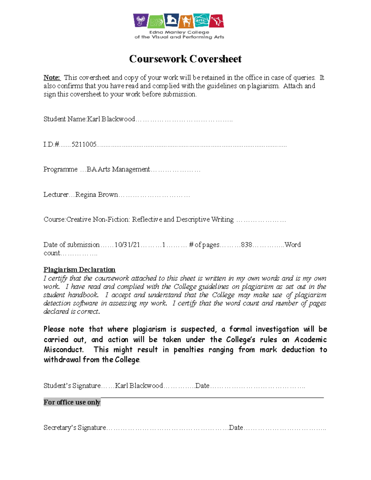 Reflective Essay Final Submission Coursework Coversheet Note This reflective-essay-final-submission-coursework-coversheet-note-this