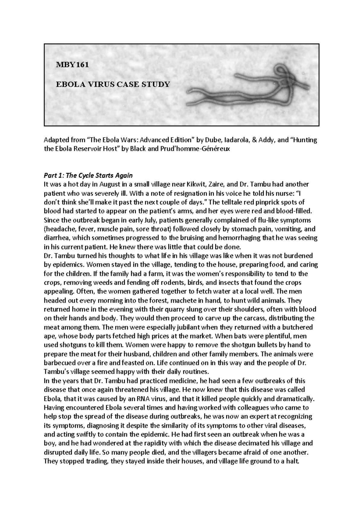 MBY161 tut 5 case study - Adapted from “The Ebola Wars: Advanced ...