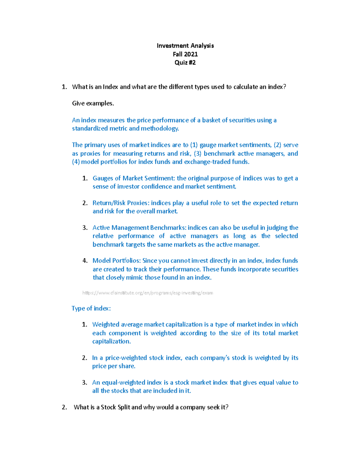 Quiz#2 - solution-2 bonds and - Investment Analysis Fall 2021 Quiz ...