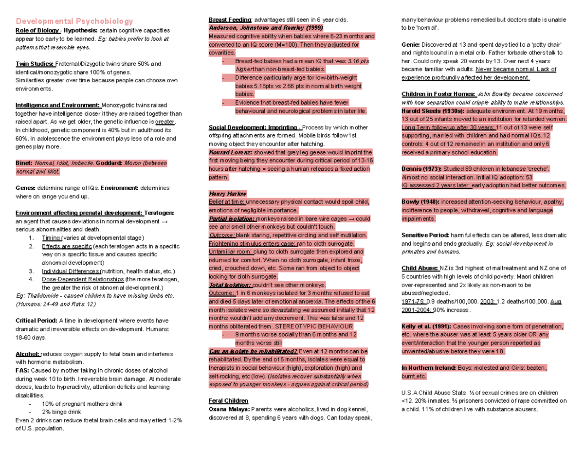 PSYC111 Module 4 Developmental Psychobiology - Developmental ...