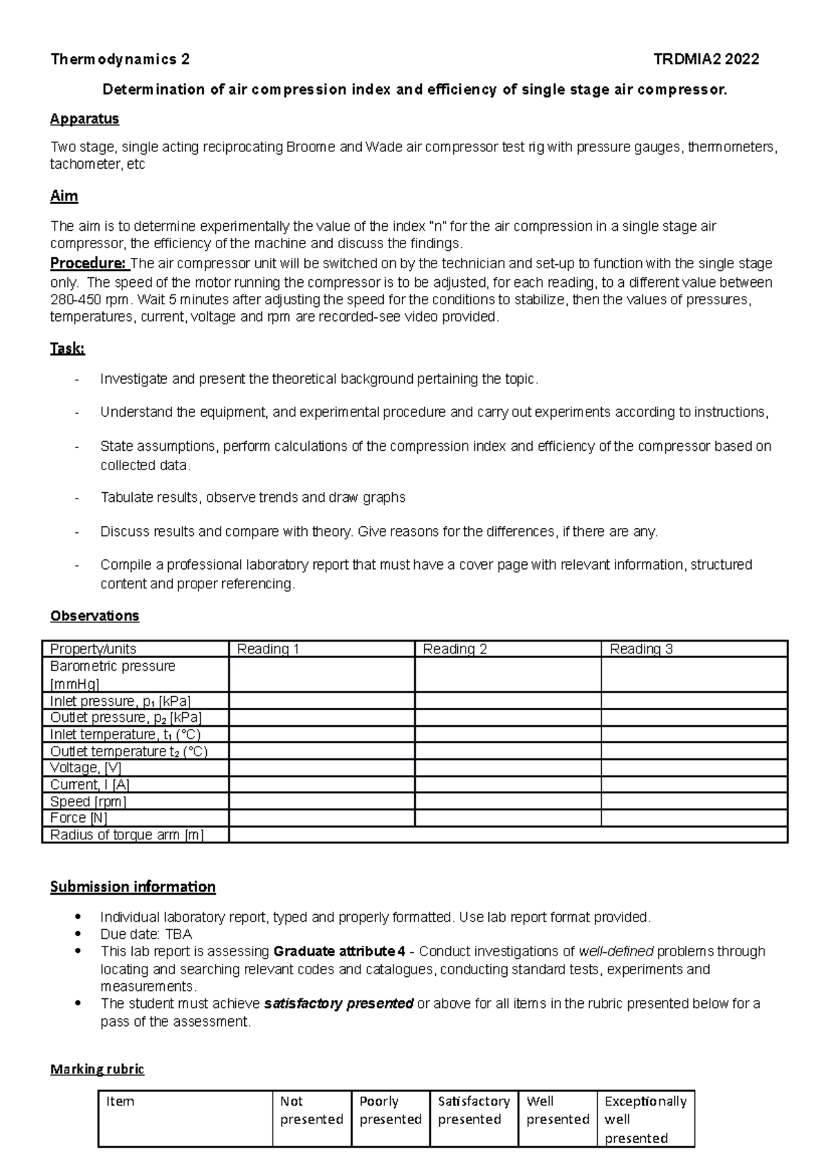 Compressor experiment hand-out - Thermodynamics 2 TRDMIA2 2022 ...