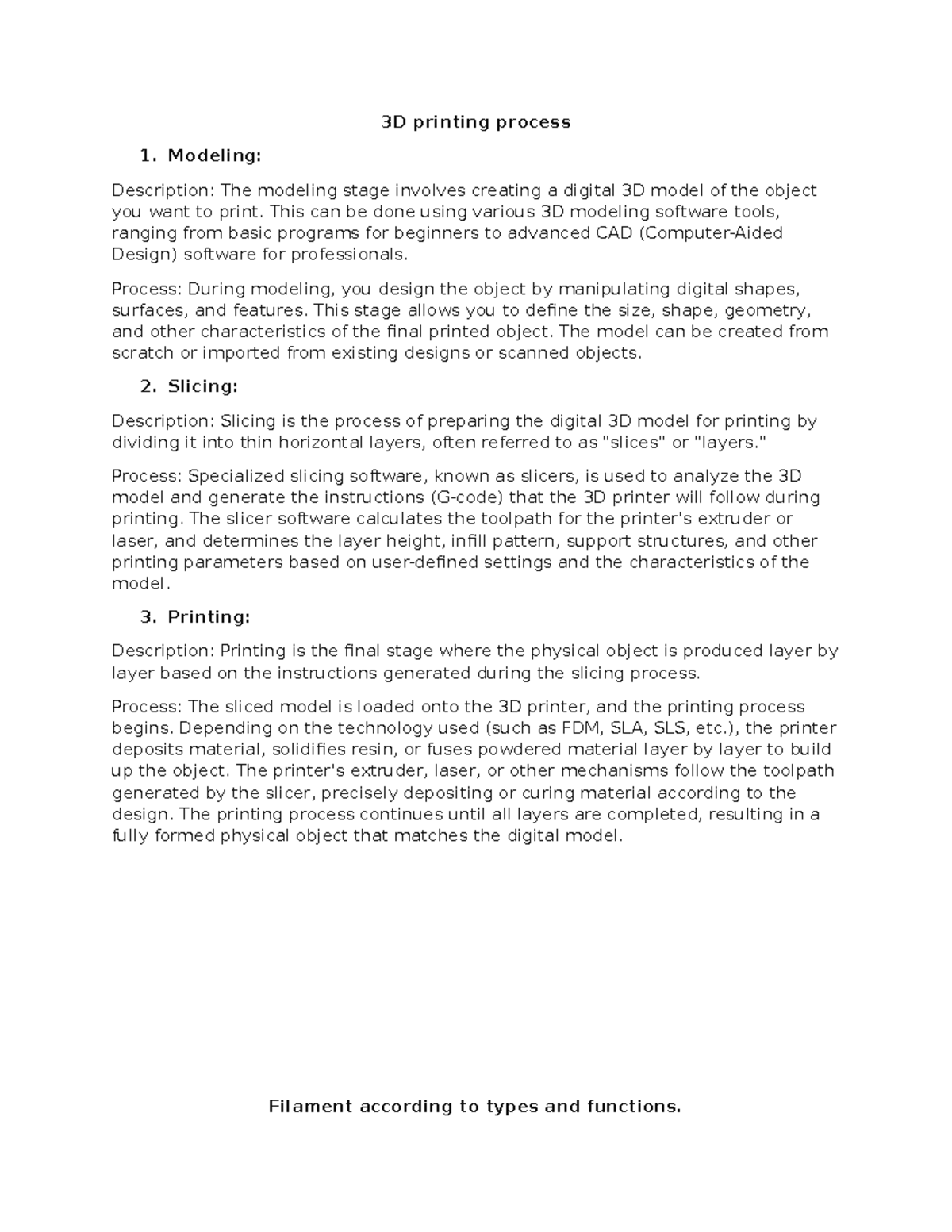 3d printer processes and filaments - 3D printing process Modeling ...
