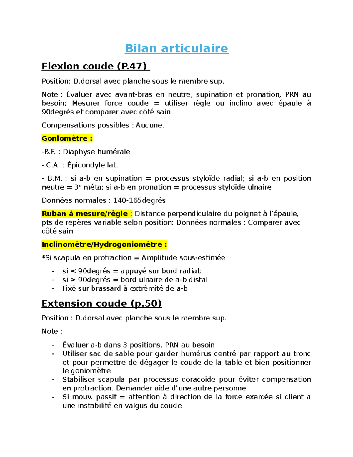 Bilan articulaire musculaire 2 - Bilan articulaire Flexion coude (P ...