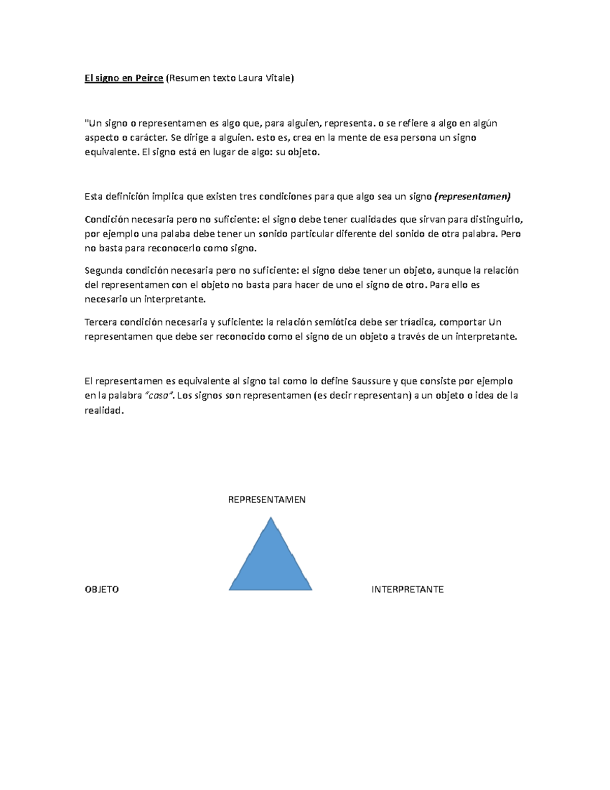 Signo en Peirce (Apunte) - El signo en Peirce (Resumen texto Laura ...