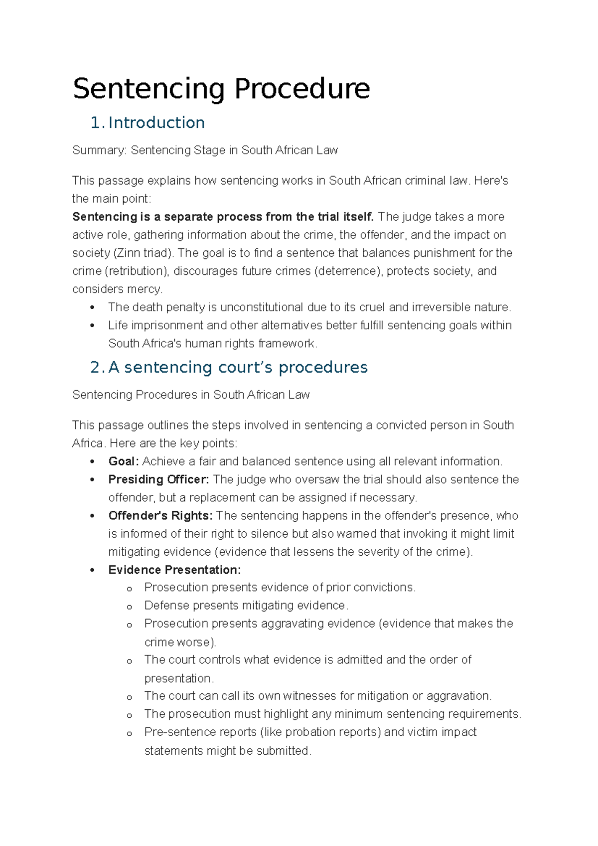 Sentencing procedure - Introduction Summary: Sentencing Stage in South ...