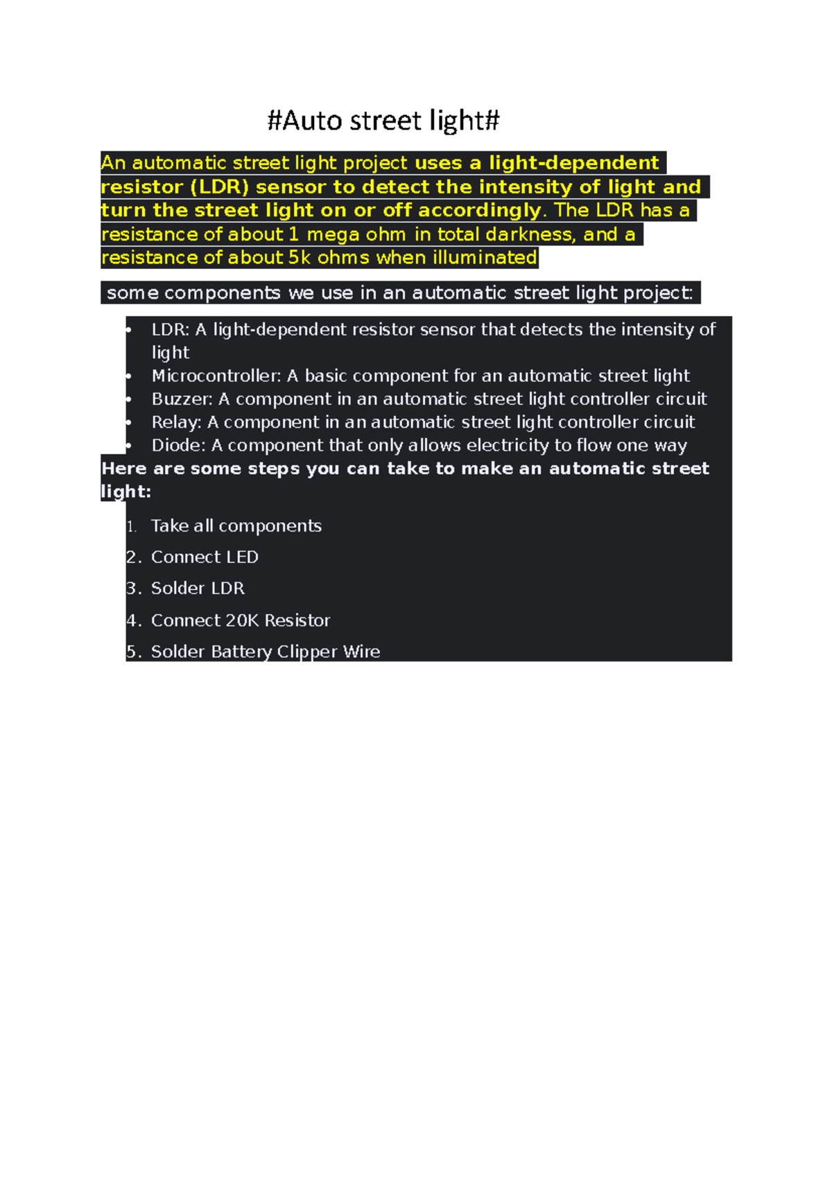 Auto street light - lab practicle - #Auto street light# An automatic ...