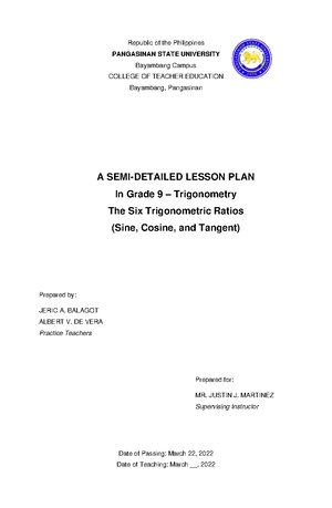 Final SDLP First Three Trigonometric Ratios Albert De Vera - Republic of the Philippines ...