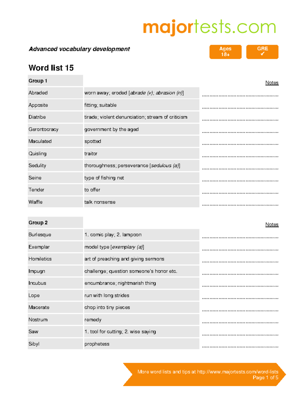 Word-list-15 - All in one - More word lists and tips at majortests/word ...