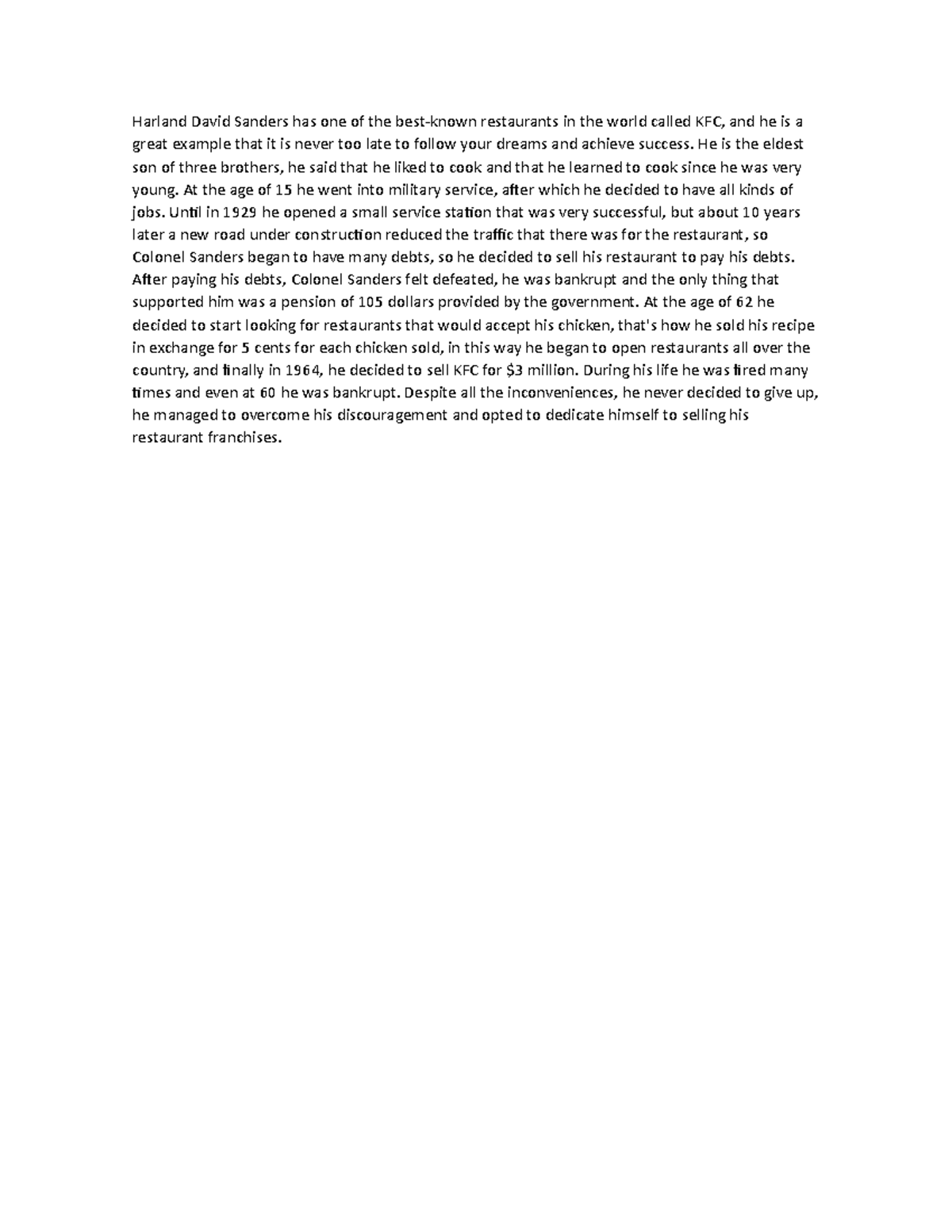 A10 Writing 2 - aaa - Harland David Sanders has one of the best-known ...